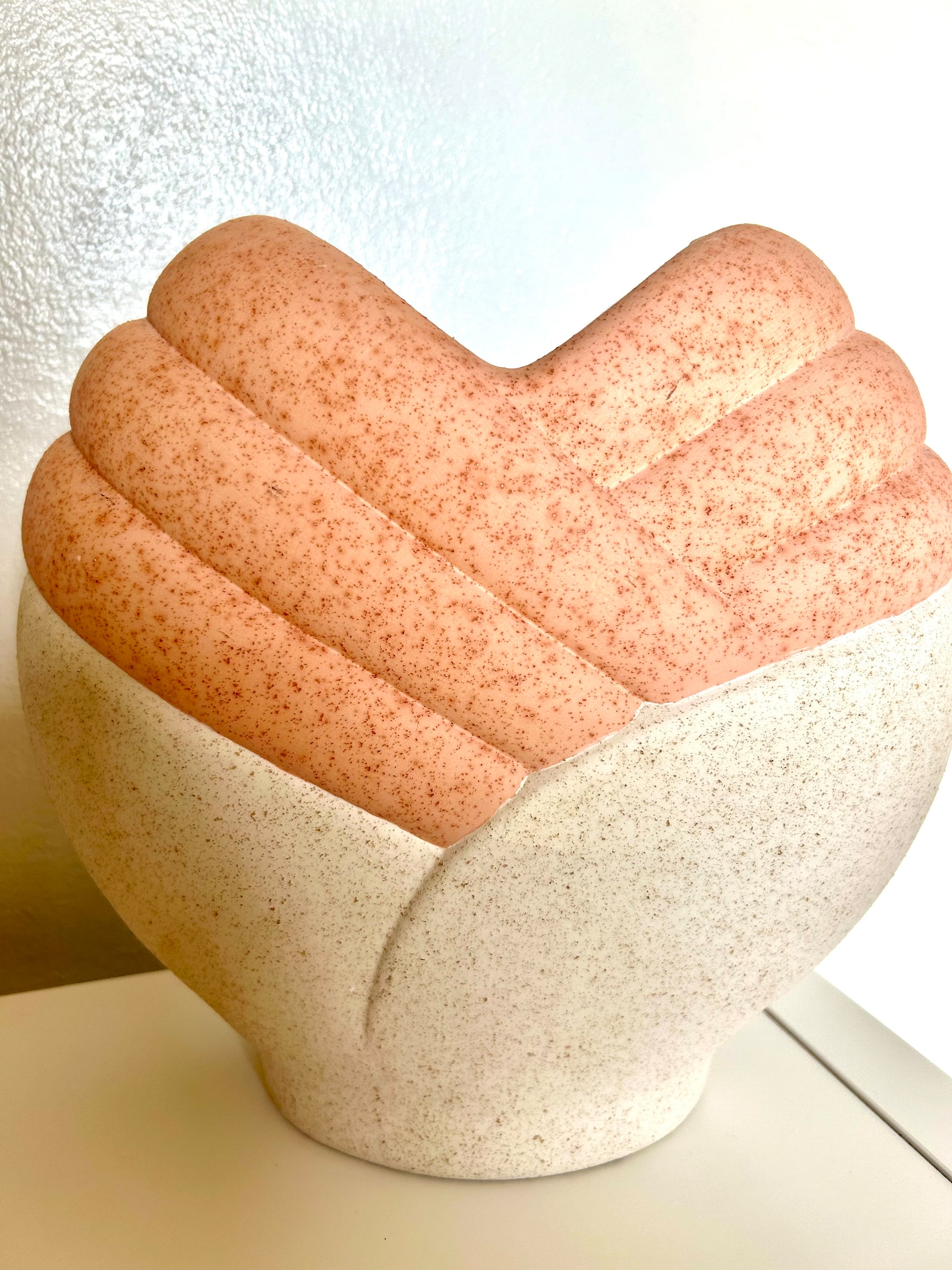1980s Vintage Large Textured Pink and White Art Deco New Wave Vase by ...