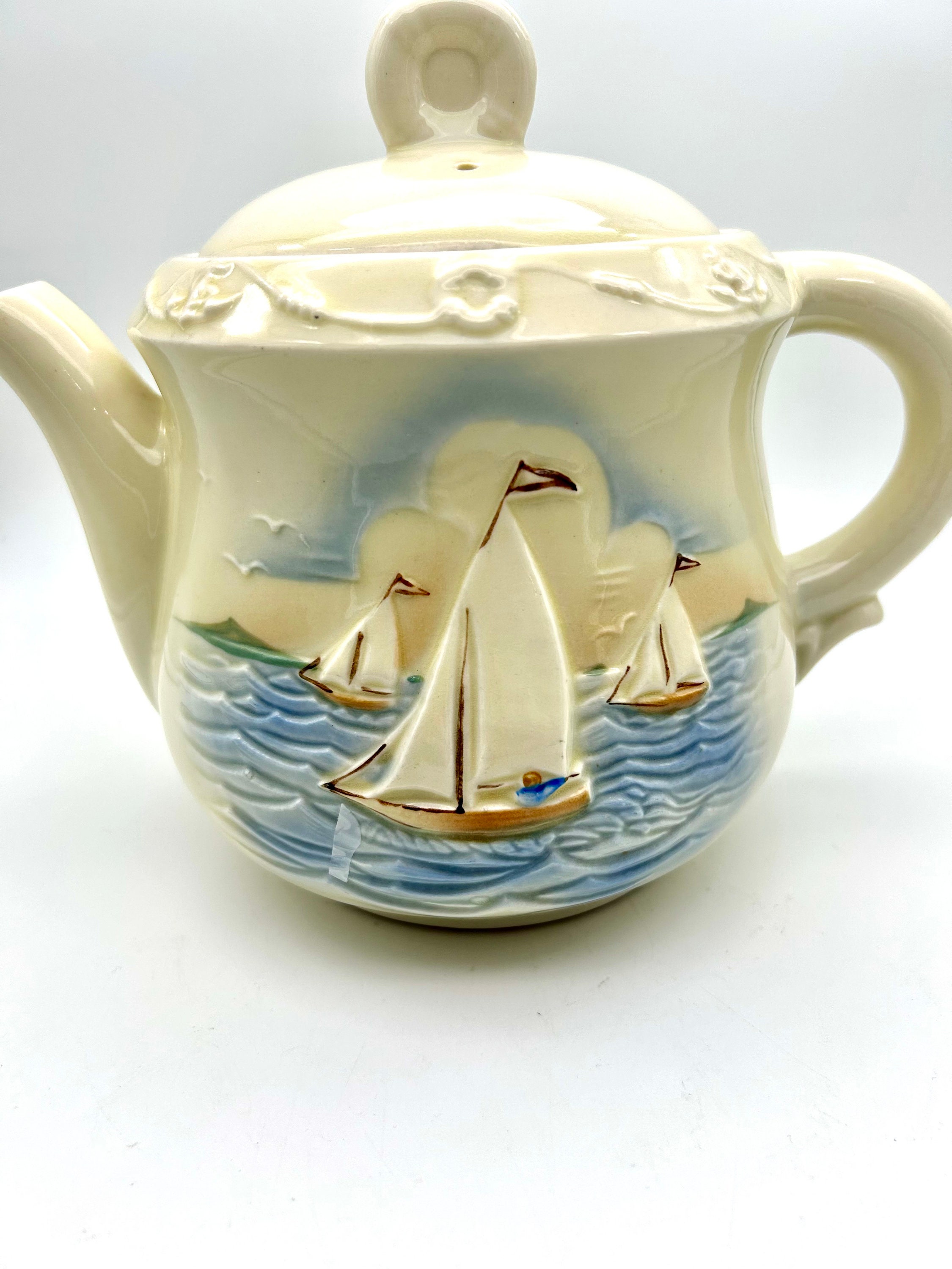 Vintage Porcelier Teapot, Nautical Theme - Etsy