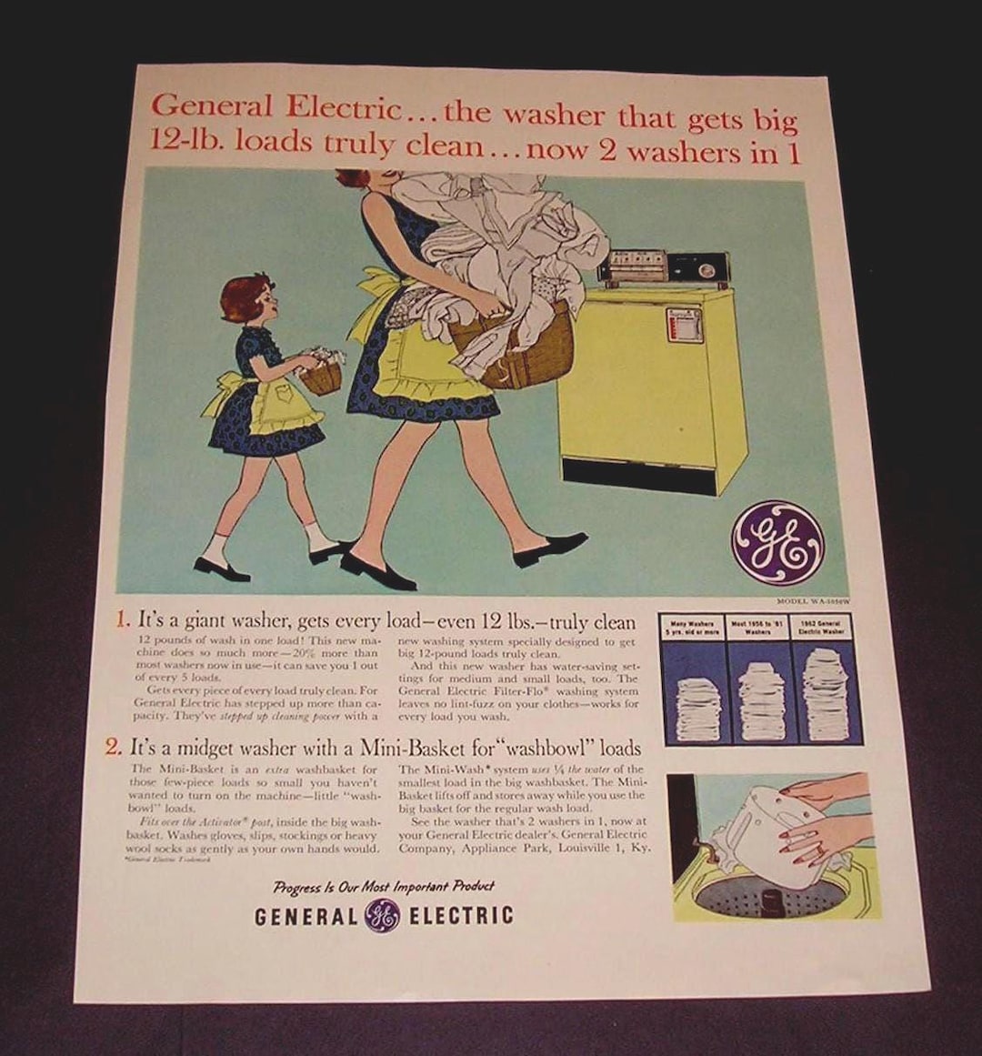 1962 General Electric Washing Machine Vintage Magazine Ad, Giant ...