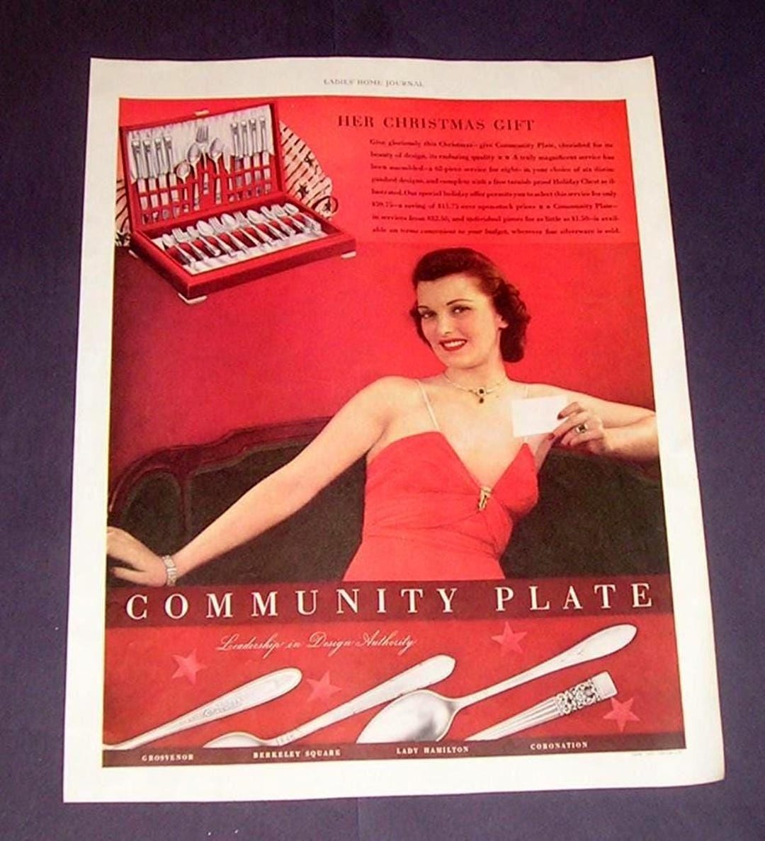1930s Oneida Community Plate Vintage Magazine Ad, 4 Silverware Patterns ...
