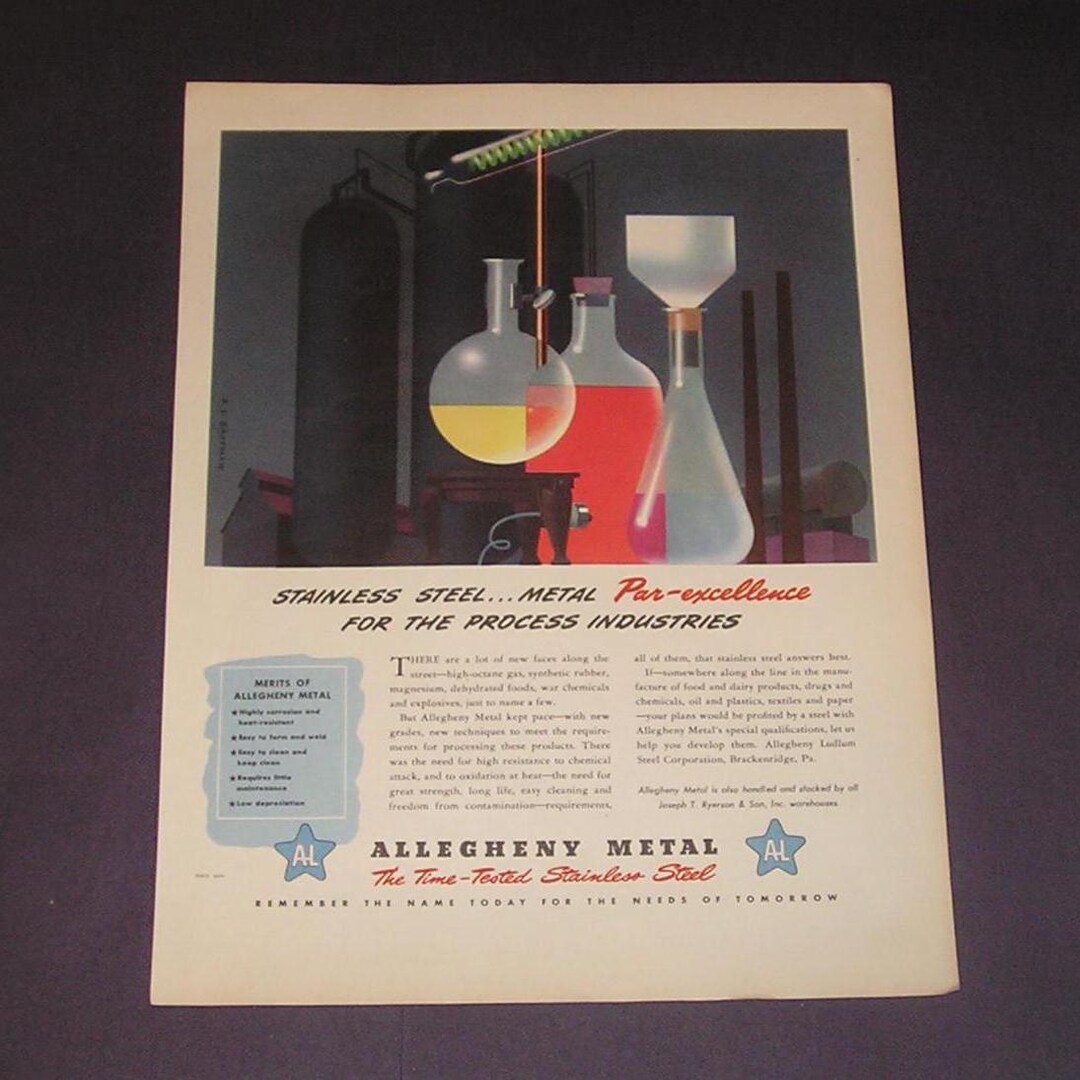 1944 Allegheny Metal / Ludlum Steel Corp, Vintage Magazine Ad, Chemical ...