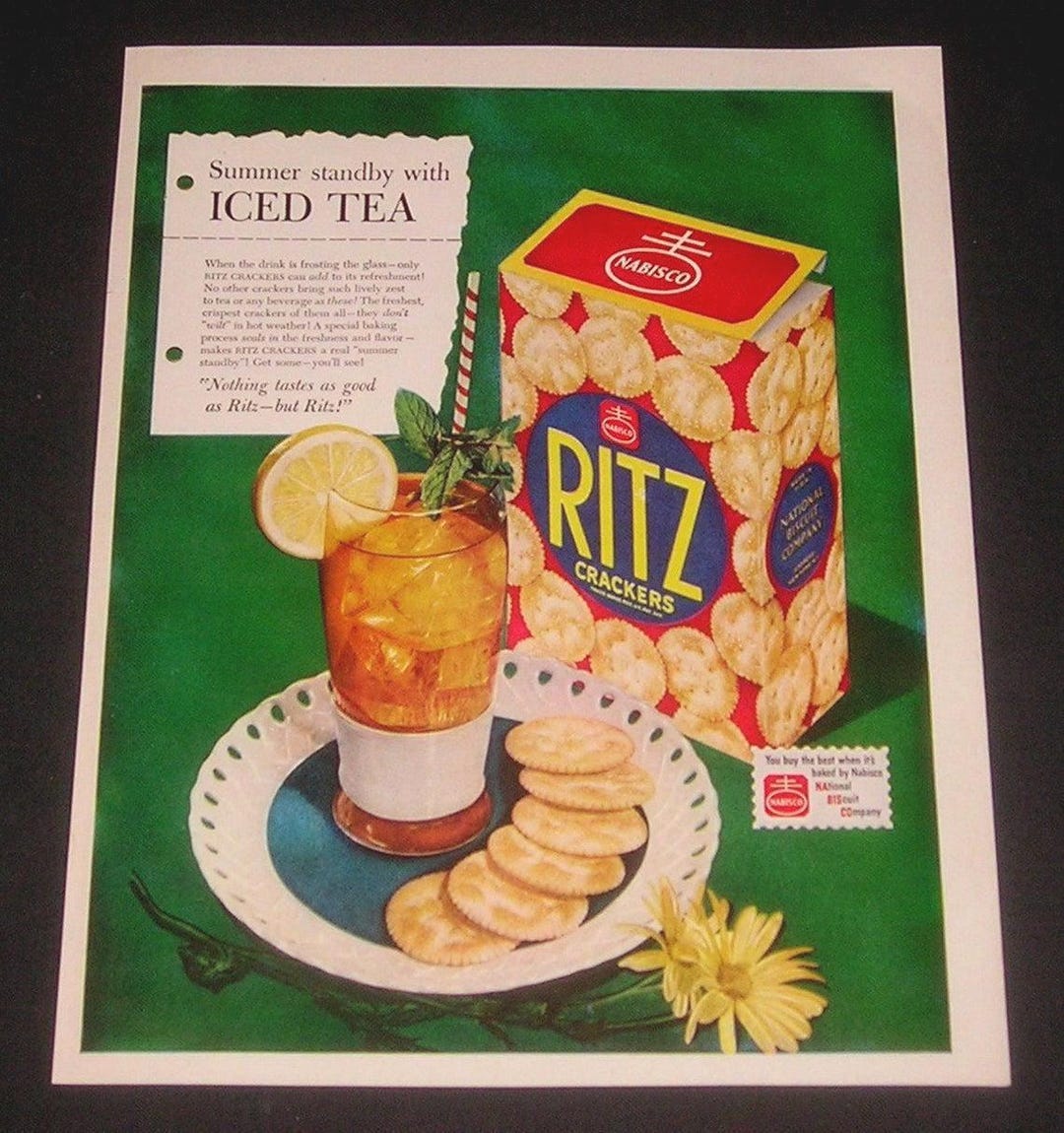 1950 Ritz Crackers Vintage Magazine Ad, Enjoy With Iced Tea / Pabst ...