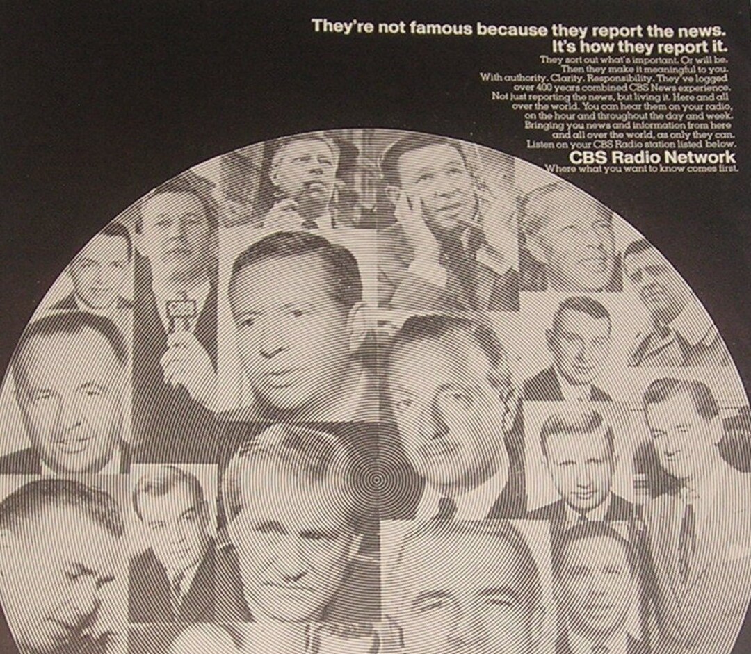 1968 CBS Radio Network, Vintage Magazine Ad, B&W Collage Photo of ...
