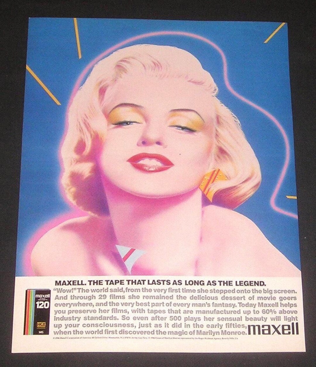 1986 Maxell VHS Vintage Magazine Ad, Marilyn Monroe Art, Entertainment ...