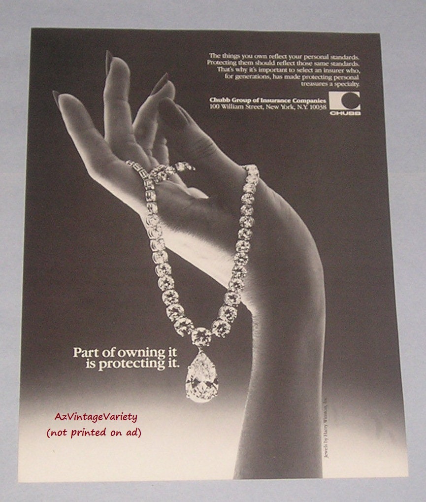 1981 Chubb Insurance, Vintage Magazine Ad, Harry Winston Diamond ...