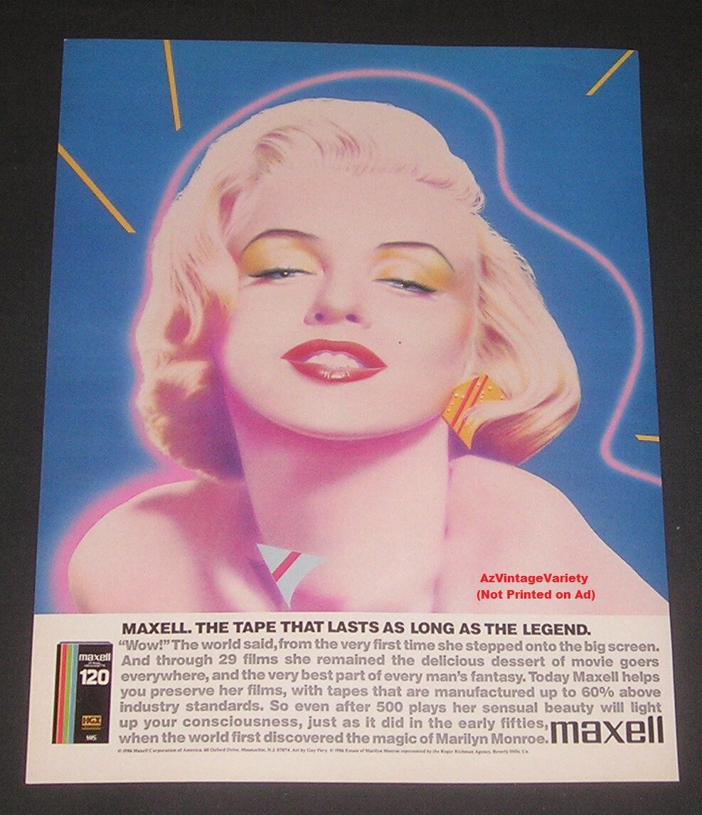 1986 Maxell VHS Tapes, Vintage Magazine Ad, Marilyn Monroe Art ...
