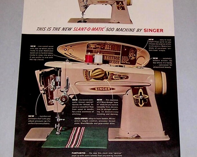 1961 Singer Sewing Machine, Vintage Magazine Ad, New Slant-o-matic 500 ...