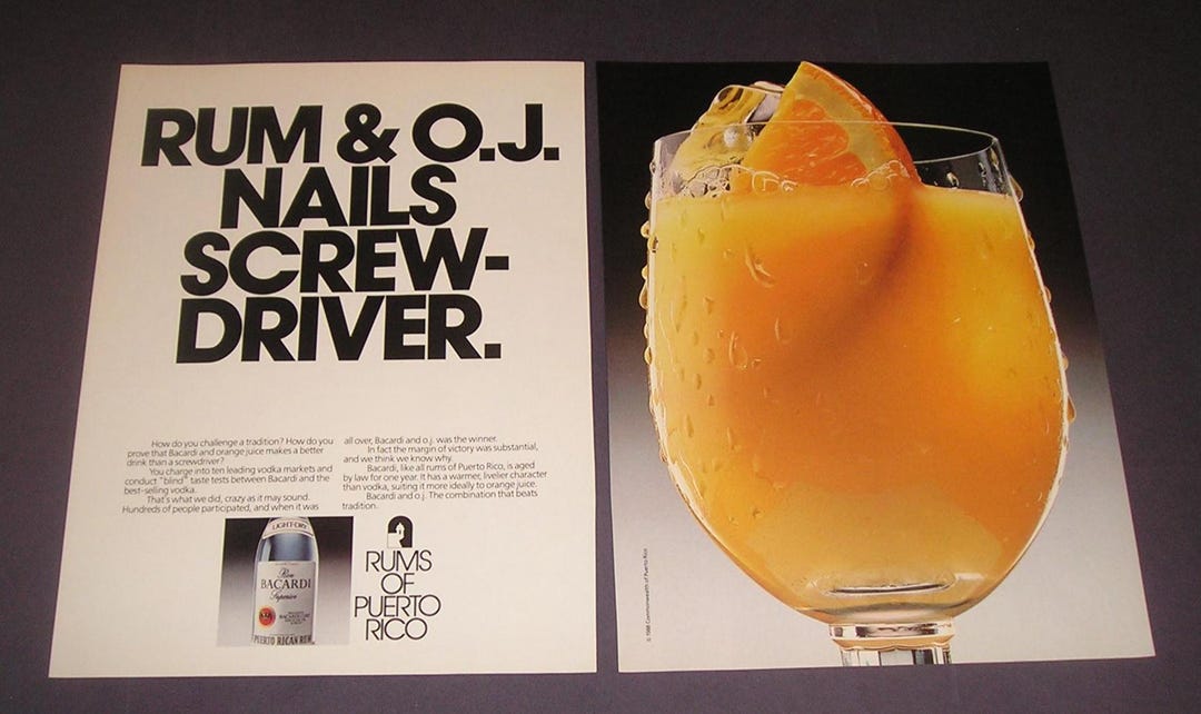 4 Rums of Puerto Rico Vintage Magazine Ads - Screwdriver / Rum Sour ...