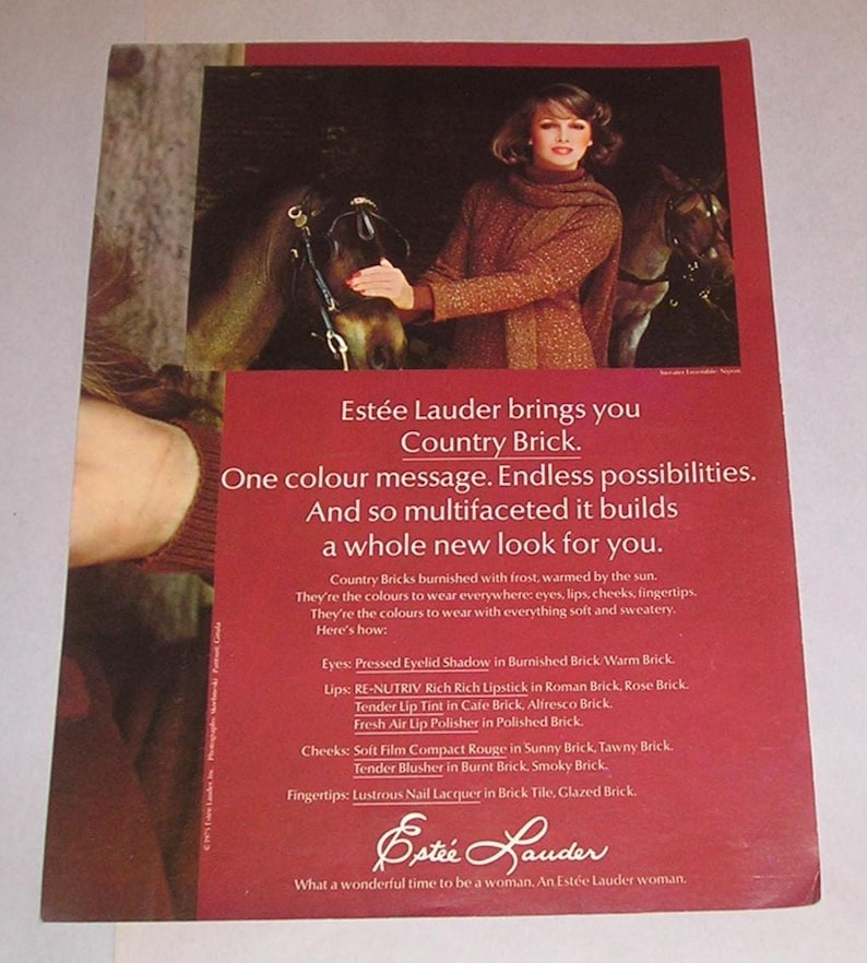 1975 Estee Lauder Cosmetics, Vintage Magazine Ad, Super Model Karen ...