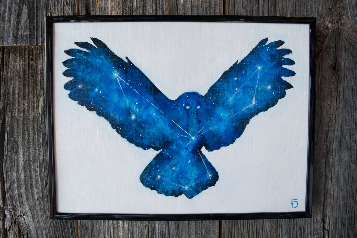 Owl Painting Owl Constellation Owl Wall Art Space Owl | Etsy