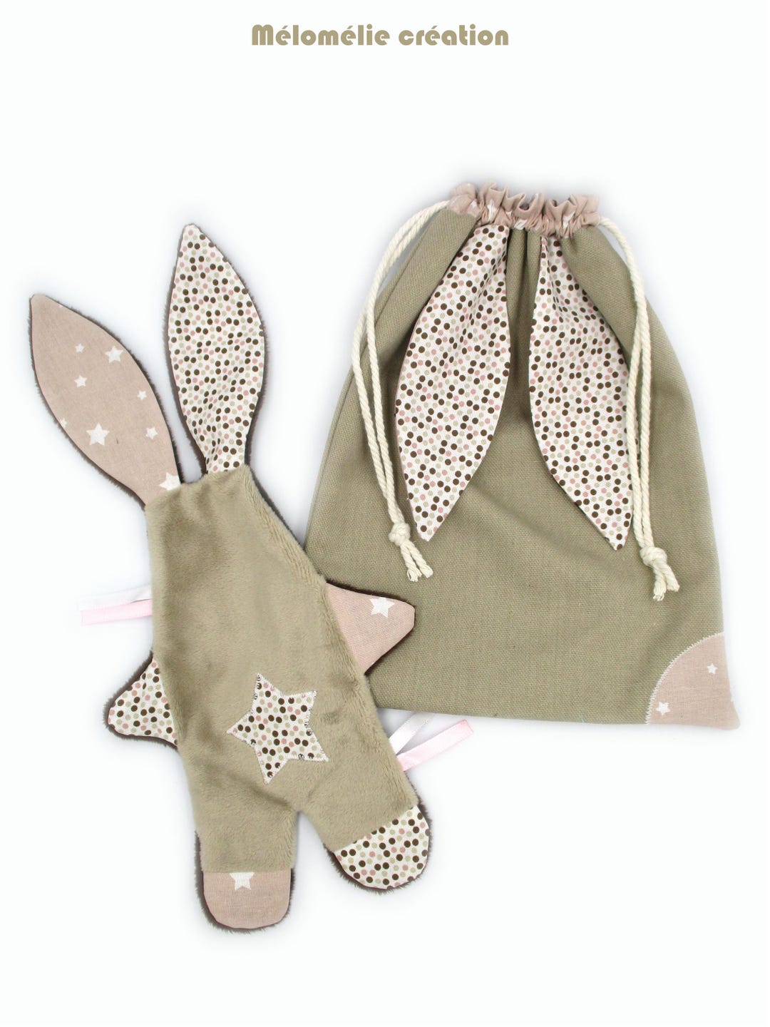 Flat Rabbit Comforter and Matching Bag, Brown Pink, Minky Cotton ...