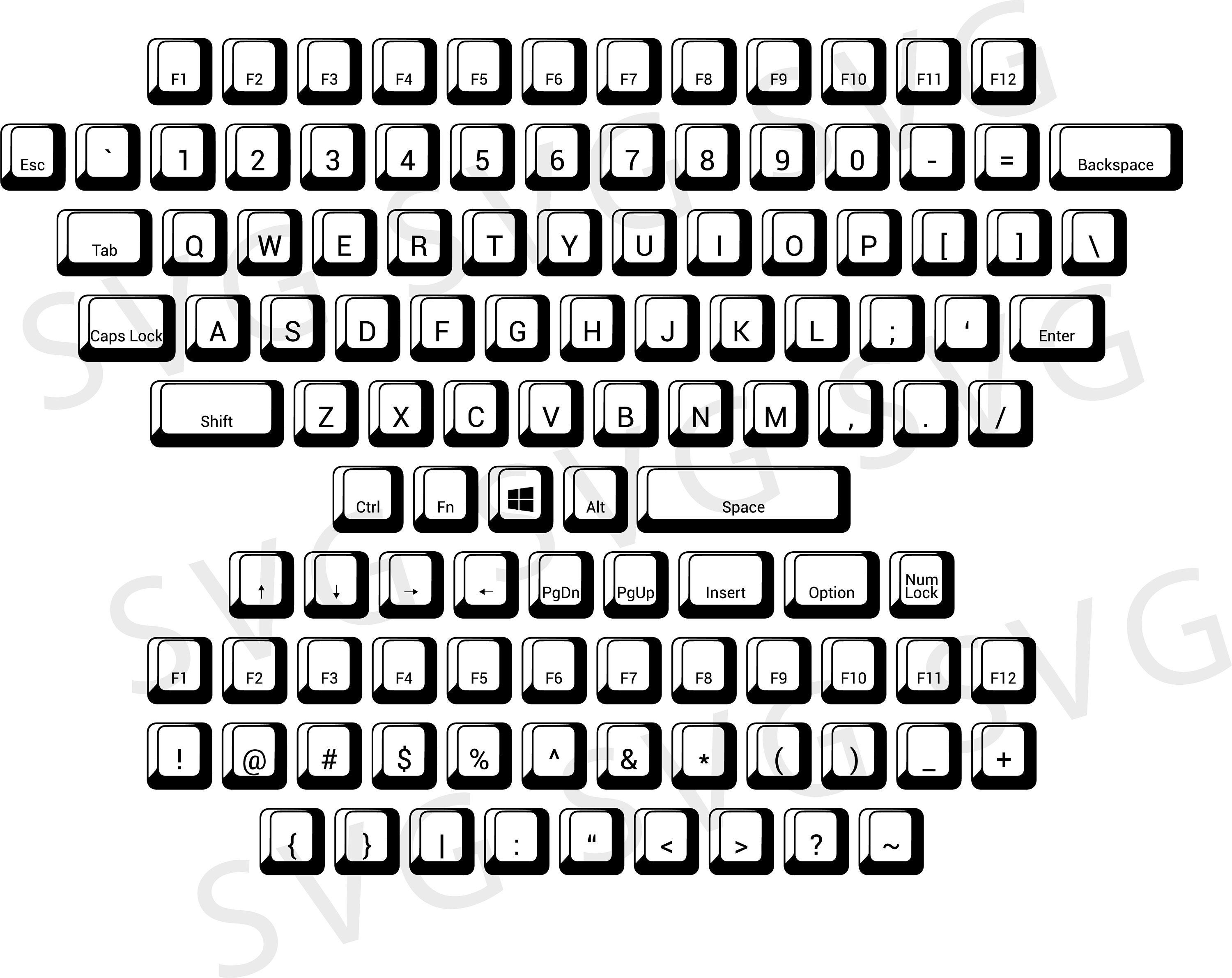 Keyboard SVG PDF PNG & Ai Vector Cut Files Digital Download Bundle ...
