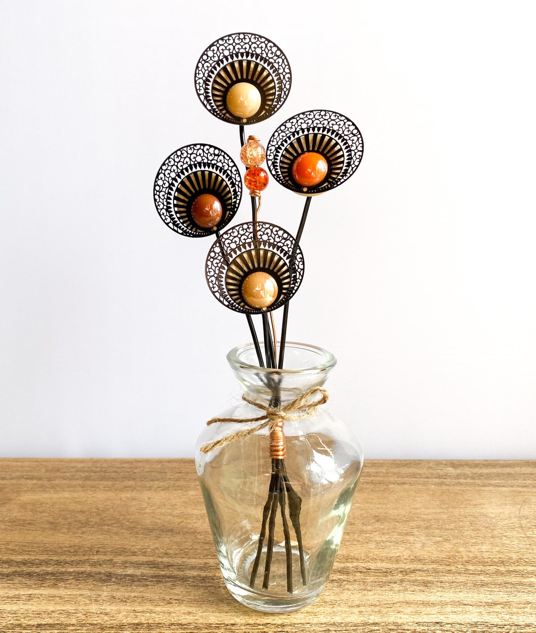 Handmade Art Deco Inspired Wire Flower Posy Neutral and Orange - Etsy