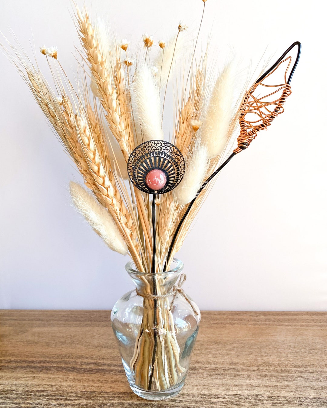 Art Deco Inspired Dried and Wire Flower Posy in Cream and Black Tones ...