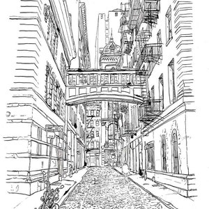 Custom: Pen & Ink Line Drawing of NYC of Street Scene and Architecture ...