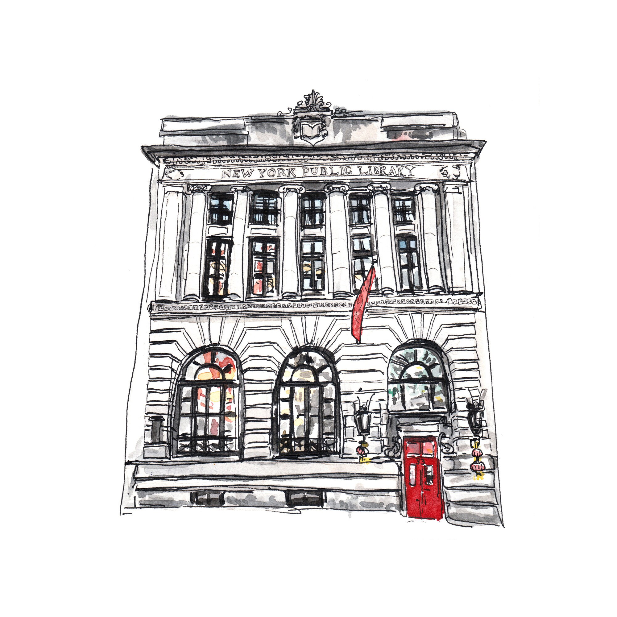 Chatham Square Library NYPL Archival Print of Watercolor Painting - Etsy