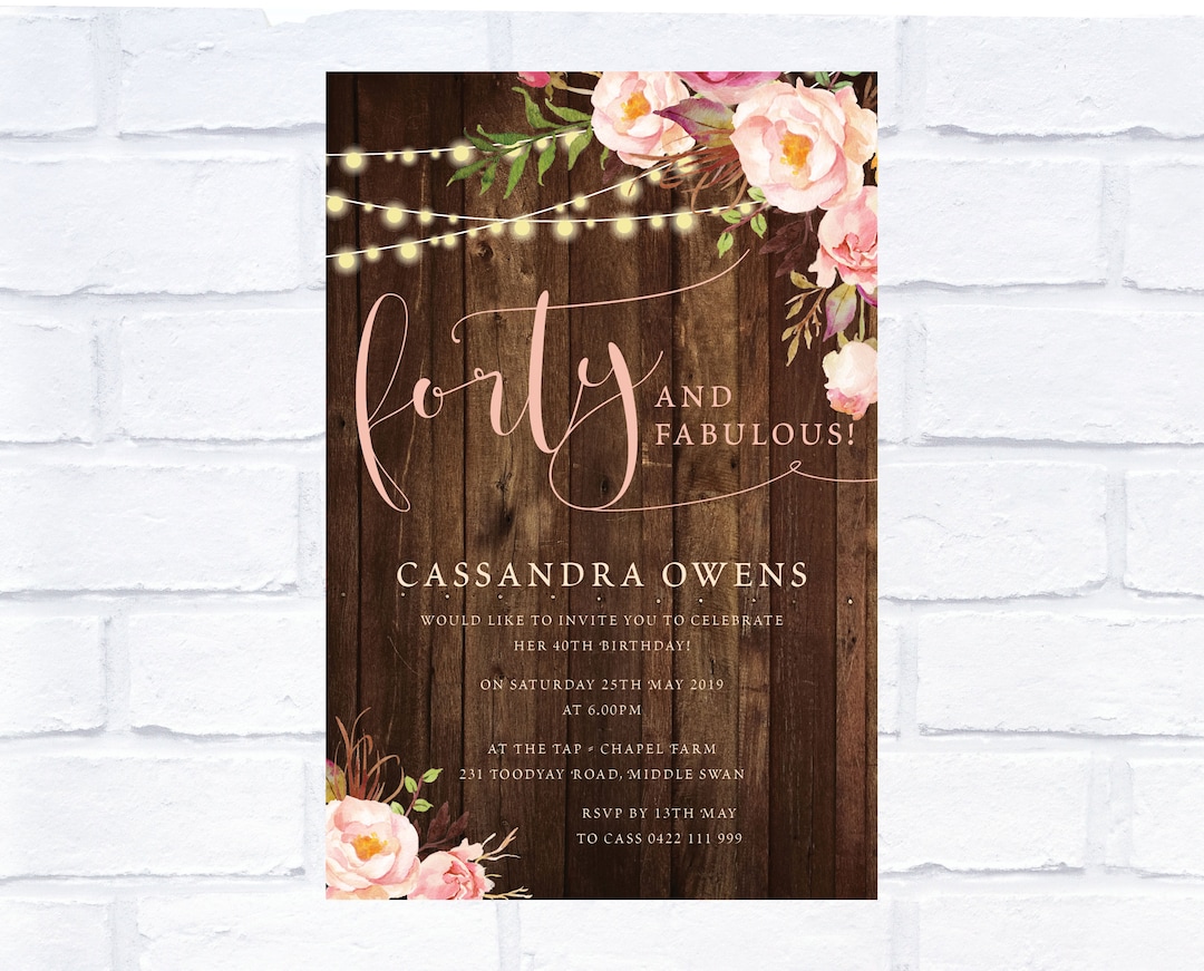 40 and Fabulous Birthday Invitation, Digital Invitation, Print Yourself ...