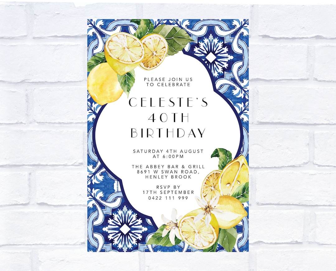 ANY AGE Mediterranean Blue Tile Birthday Invitation, Digital Invitation ...