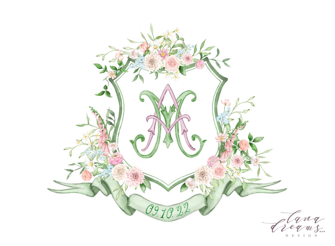 Custom Floral Crest Digital Only Watercolor Crest Hand - Etsy