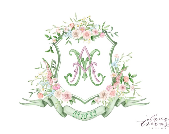 Custom Floral Crest Digital Only Watercolor Crest Hand - Etsy