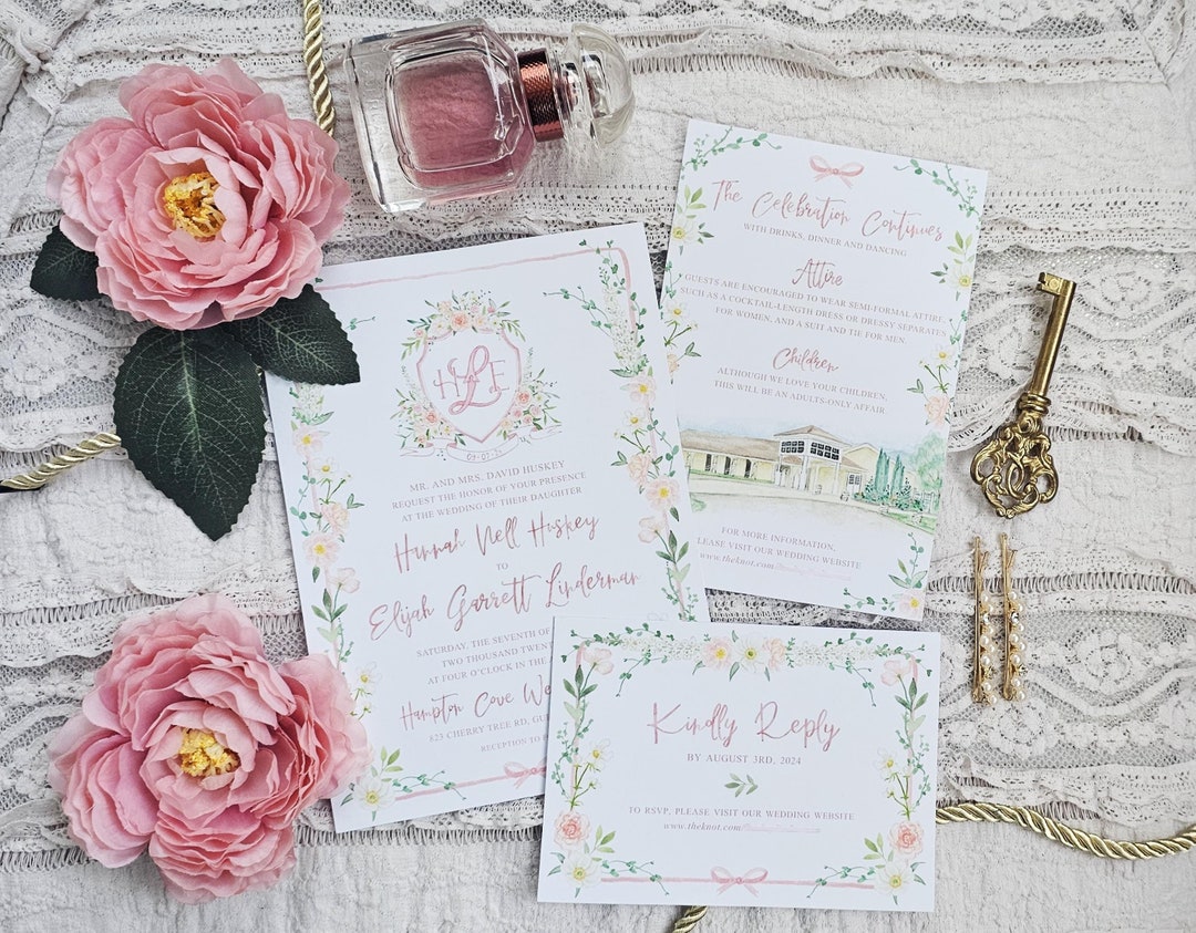Custom Watercolor Wedding Invitation | Garden Wedding | Romantic Pink ...