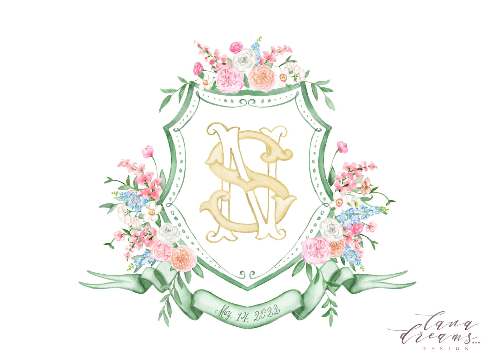 Custom Watercolor Wedding Crest Digital Only Hand - Etsy