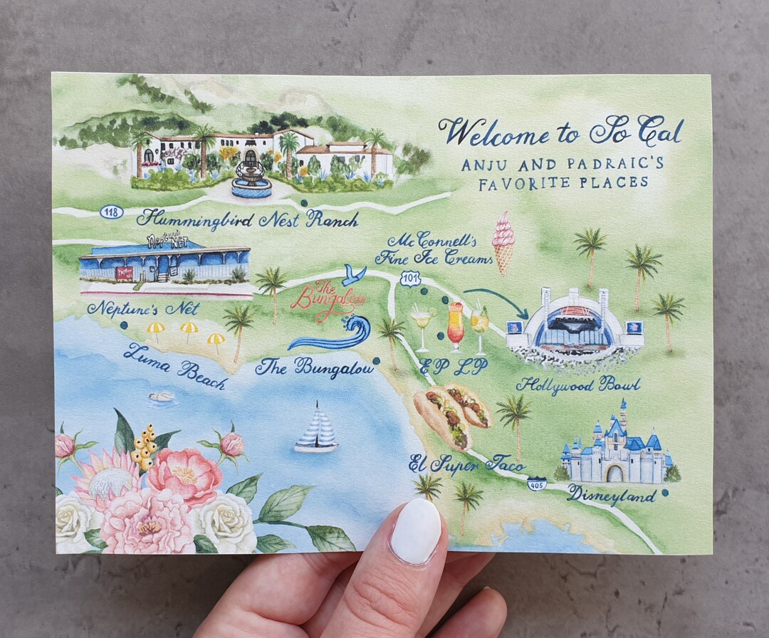 Custom Watercolor Wedding Map, Handpainted With Real Watercolors ...