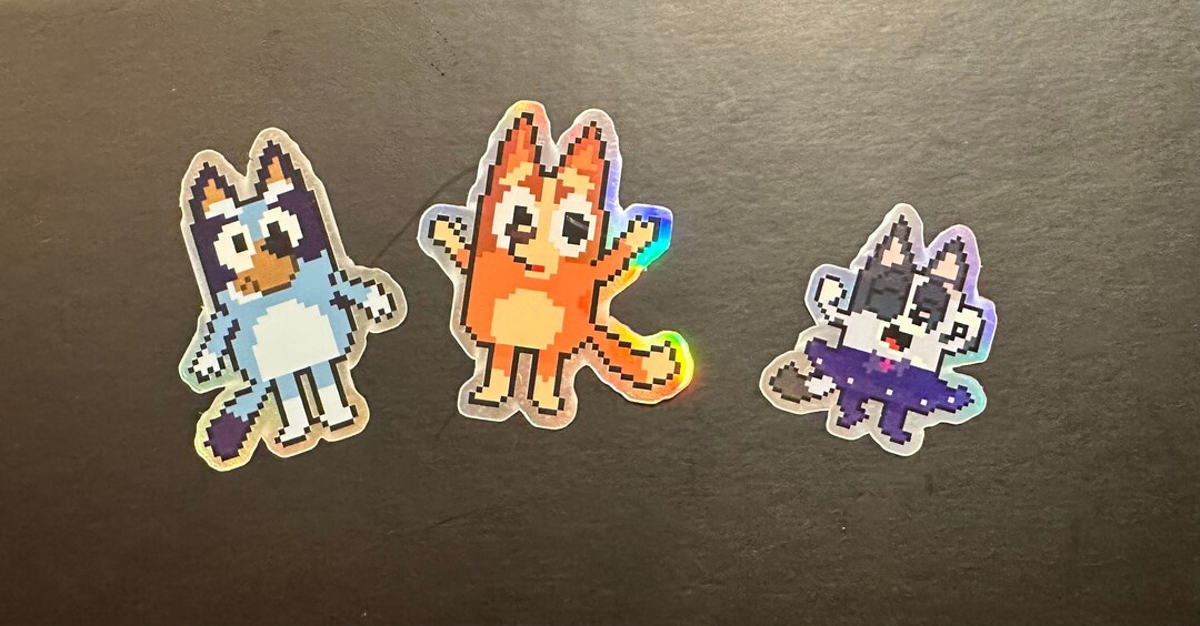 Holographic Bluey Pixel Art Stickers - Etsy