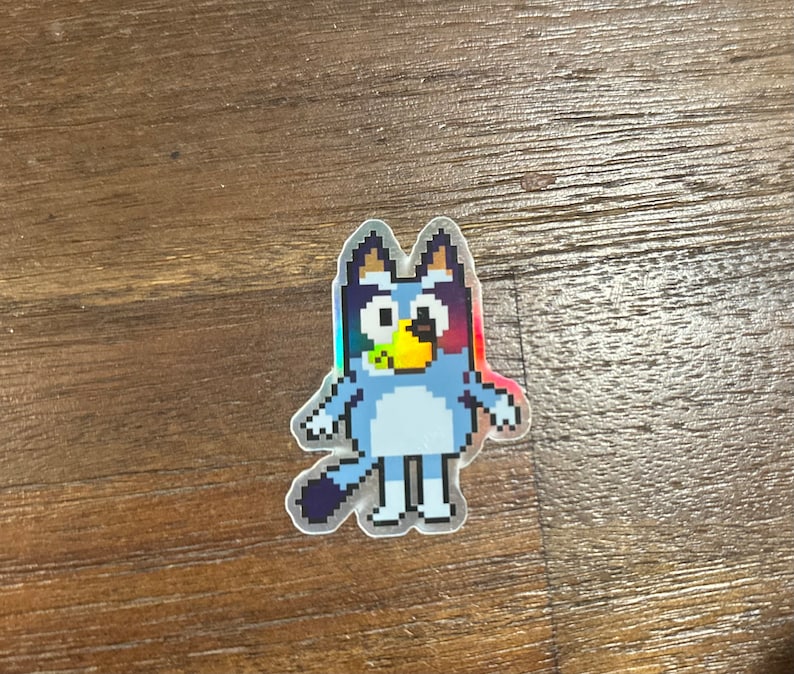 Holographic Bluey Pixel Art Stickers - Etsy UK