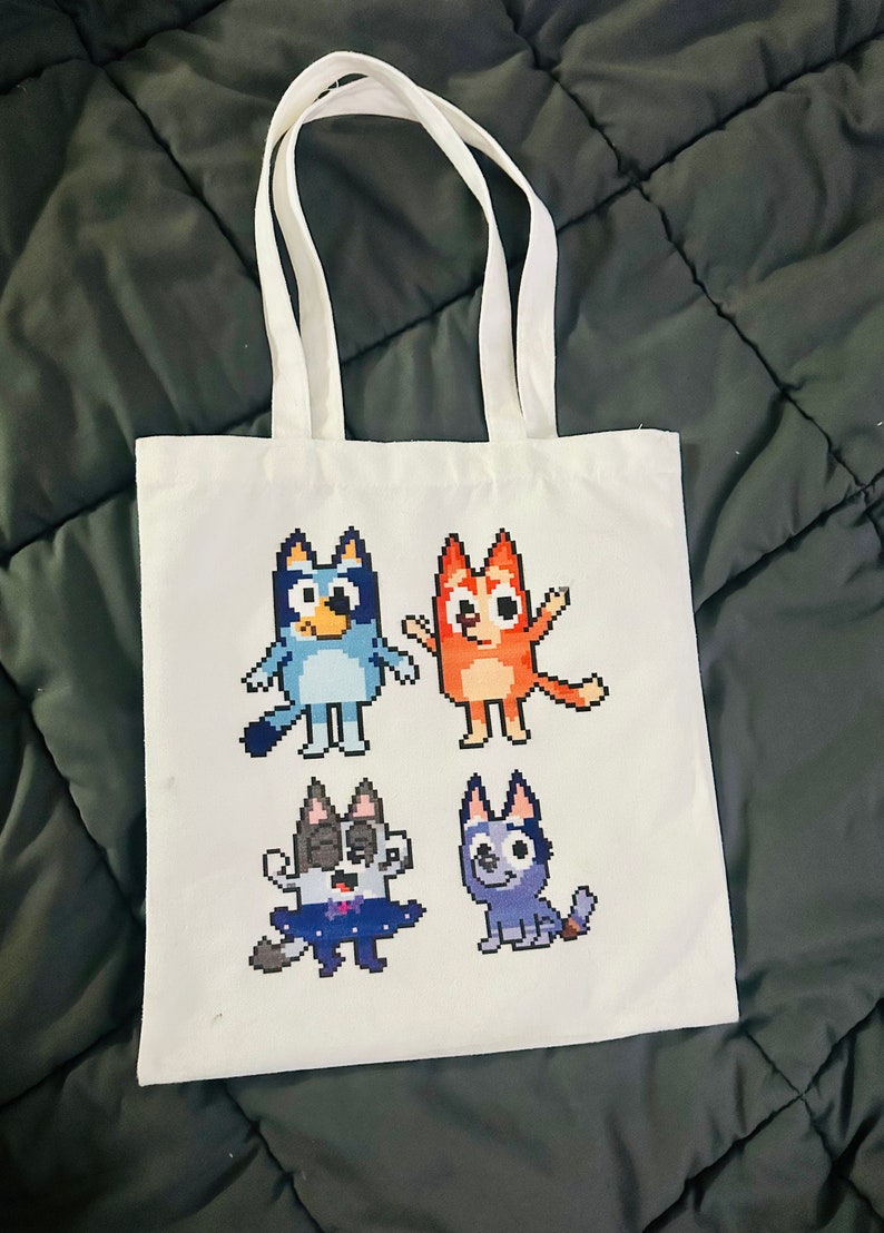 Pixel Art Bluey Girls Tote Bag - Etsy