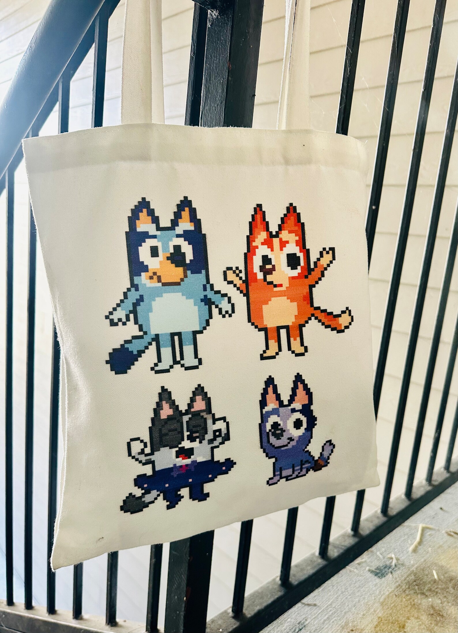 Pixel Art Bluey Girls Tote Bag - Etsy