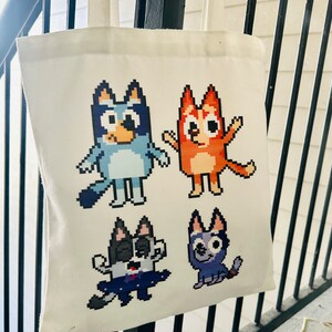 Pixel Art Bluey Girls Tote Bag - Etsy