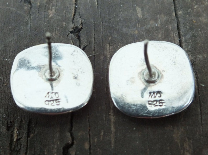 Square Earrings in Sterling Silver With Line and Square - Etsy