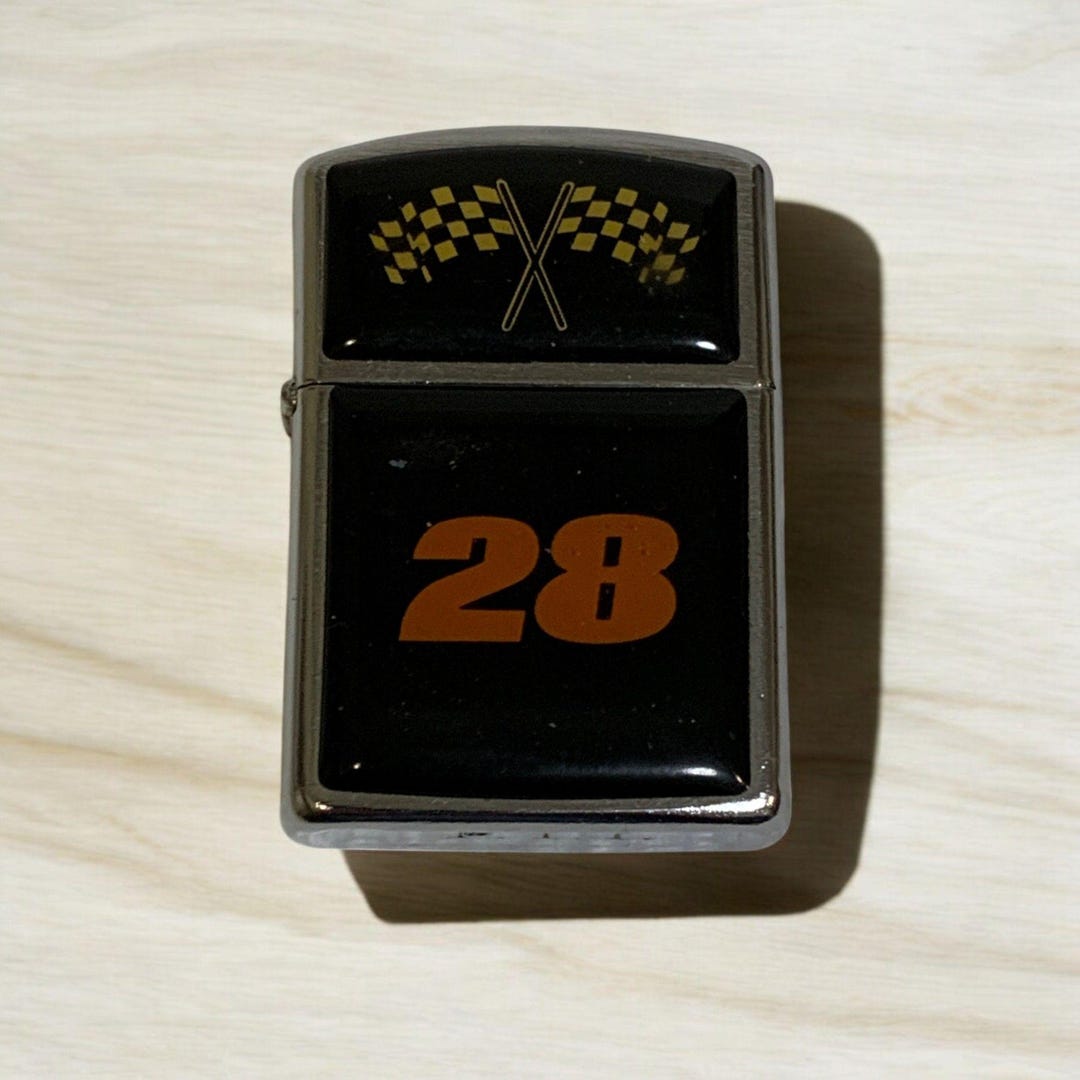 NASCAR Driver 28 Racing Metal Lighter Black W/ Yellow Checkered Flags ...