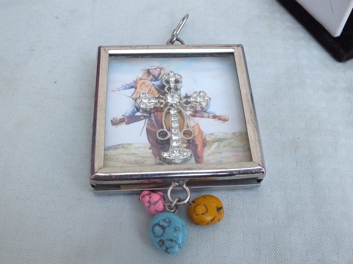 Vintage Trinket Box With Cross and Charms, Unique Southwestern Theme ...