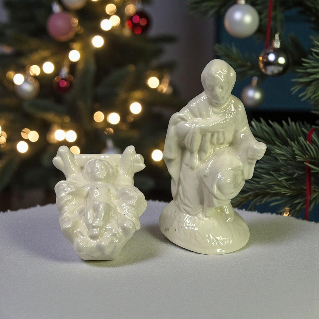 Atlantic Mold Ceramic Glazed Nativity Joseph & Baby Jesus Vintage ...