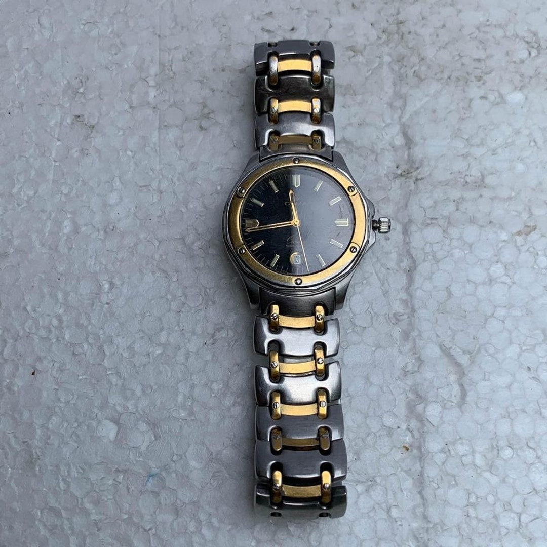 Cyma Oceana 18K GP Black Luminous Dial Swiss Quartz Men's Watch From 1970s, Fashion Timepiece ...