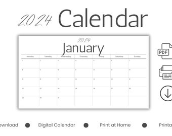 2024 Monthly Calendar, to Do List, Notes, Cute Icons, Printable ...