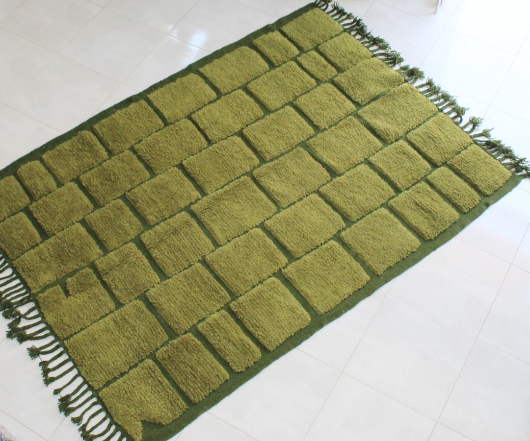 Hand Carved Area Rugs. Royal Green Pattern. Beni Ourain Rug, Berber ...