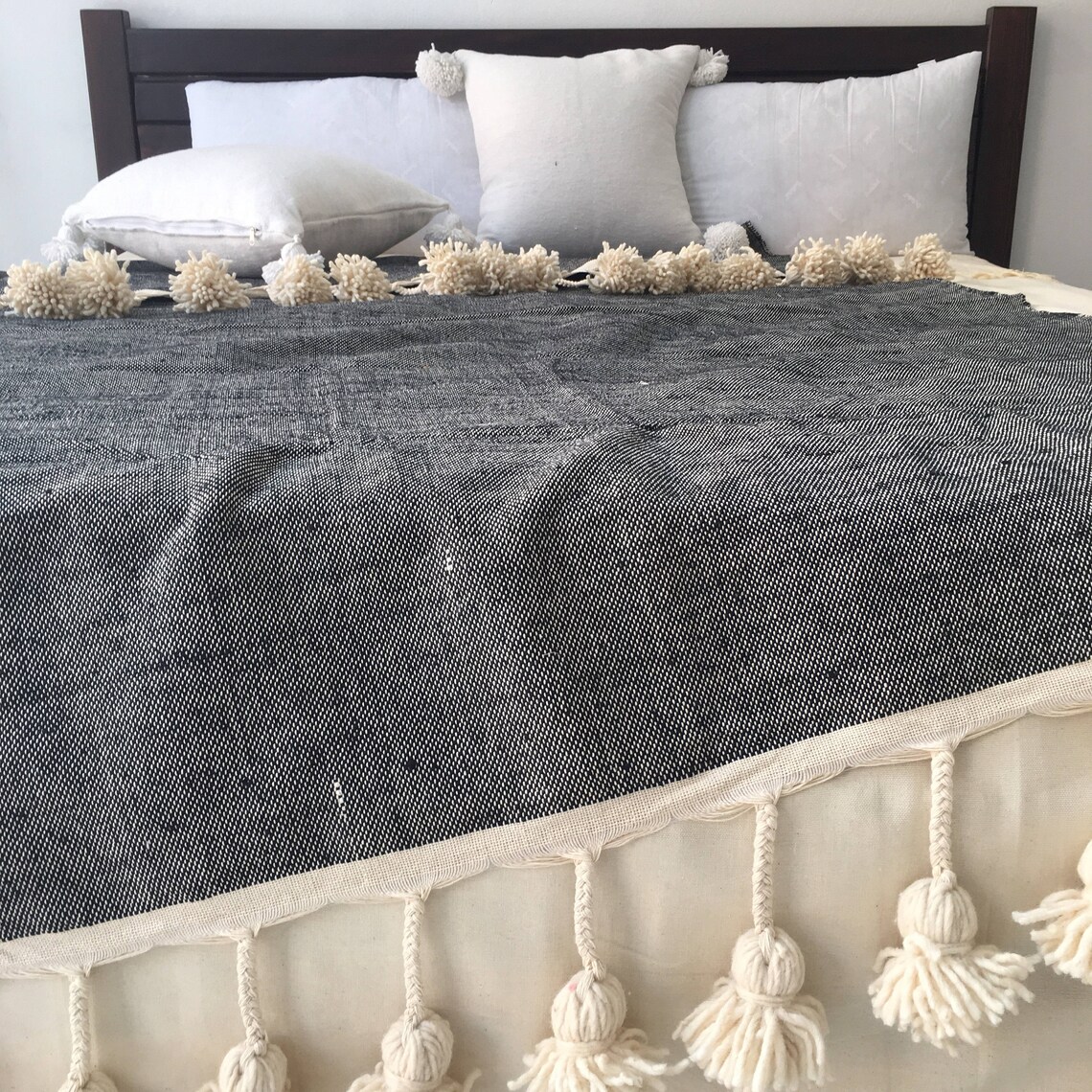 Moroccan Throw With Braided Tassels Loomed by Hand for Eclectic ...