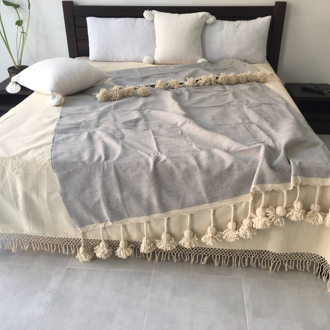 Super Tassel Blanket Light Gray Cotton Throw With Braided | Etsy