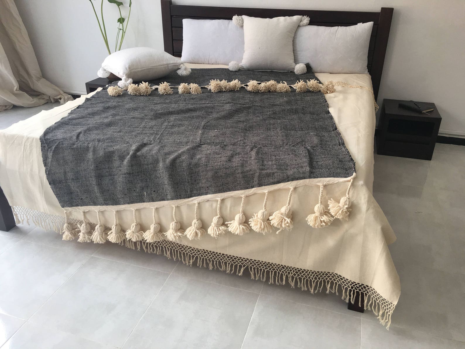 Moroccan Throw With Braided Tassels Loomed by Hand for Eclectic ...