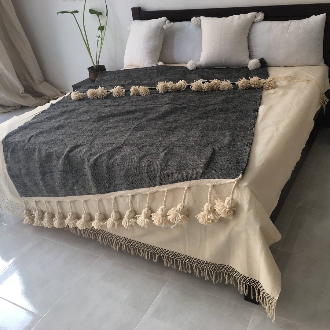 Moroccan Throw With Braided Tassels Loomed by Hand for Eclectic ...