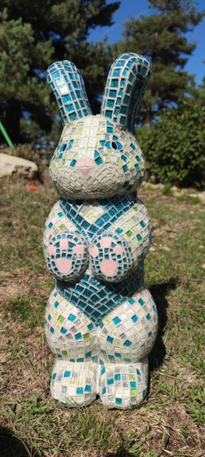 Turquoise Blue Mosaic Rabbit - Outdoor Sculpture - Etsy