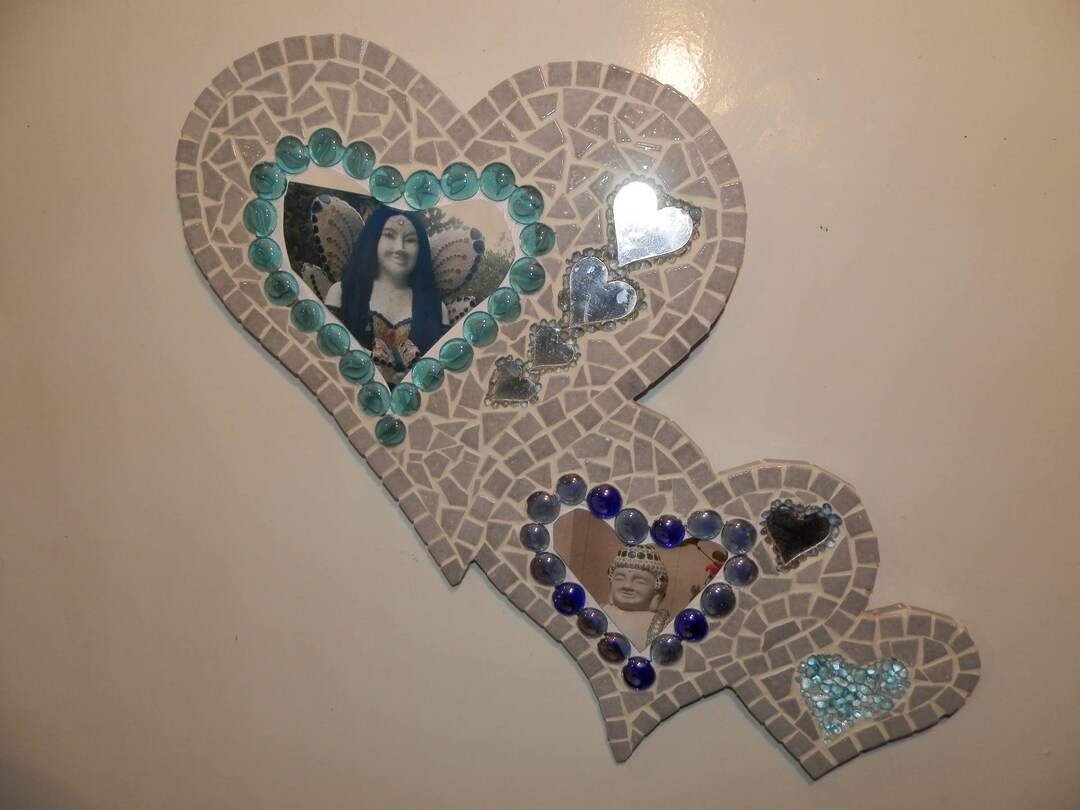 Mosaique miroir fantaisie cadre pour photo forme cœur mosaïque ton gris ...