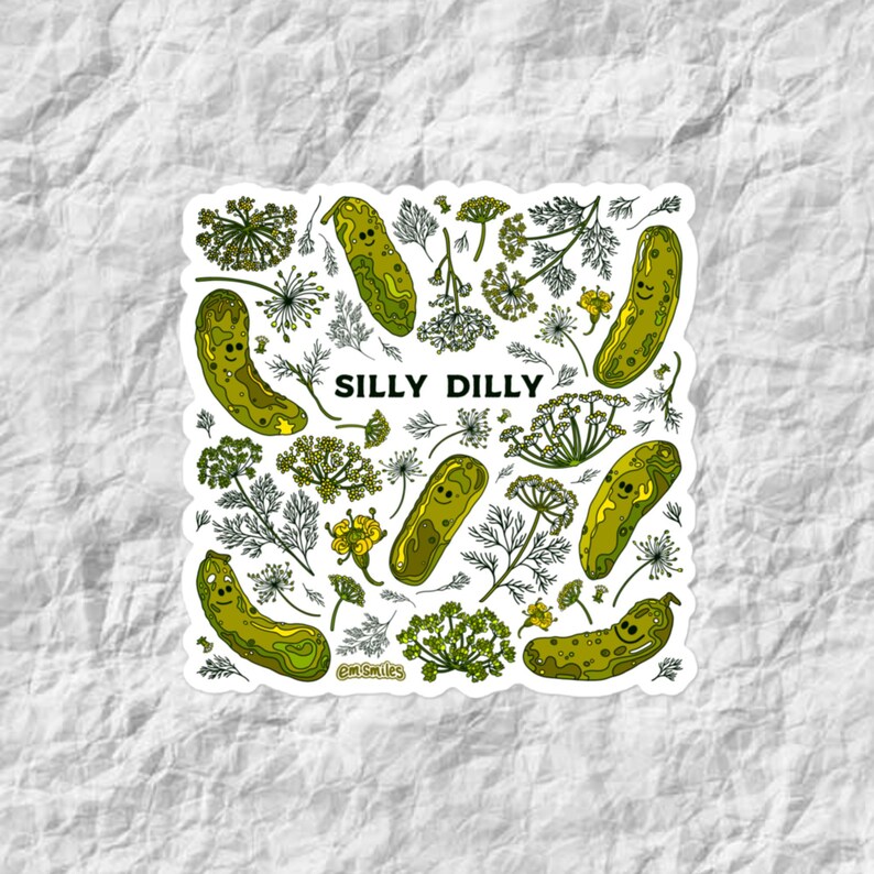 Silly Dilly - Happy Pickle Sticker by Emsmiles - Etsy