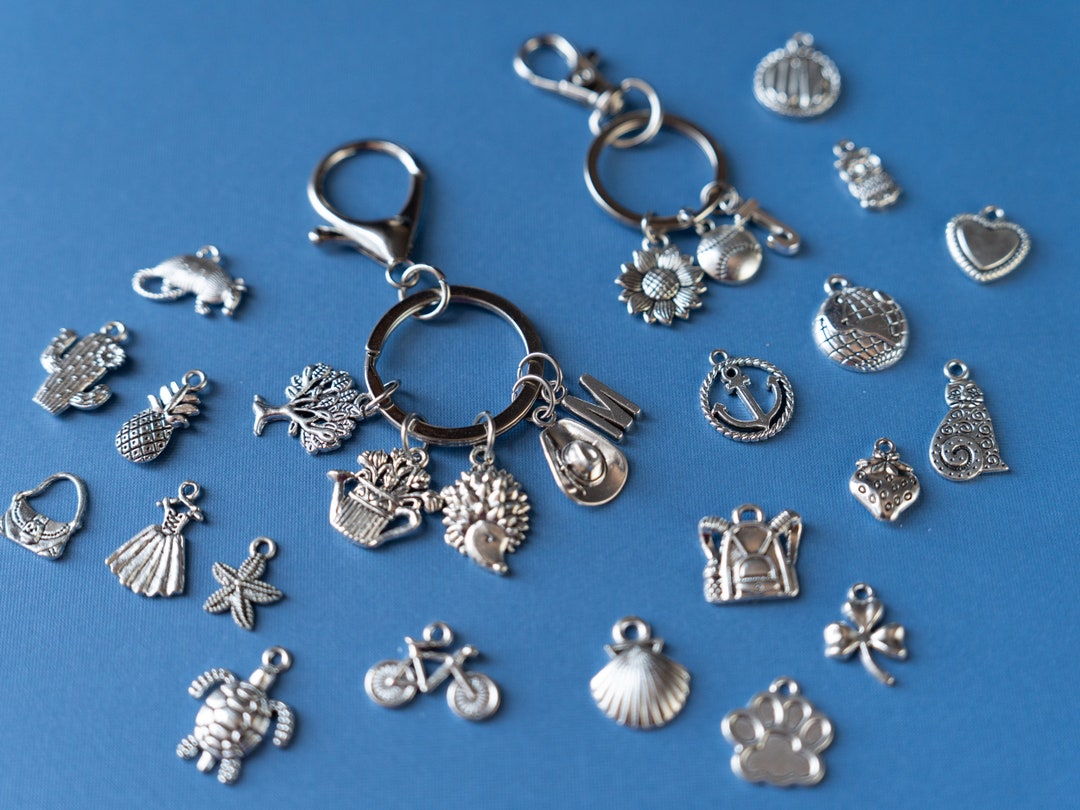 Design Your Own Charm Keychain, Silver Charm Key Chain, Create Your Own ...