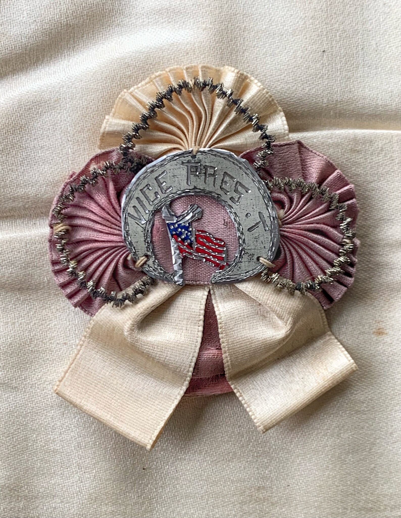 Antique 1900’s Lavender & Cream Vice President Badge Ribbon With ...
