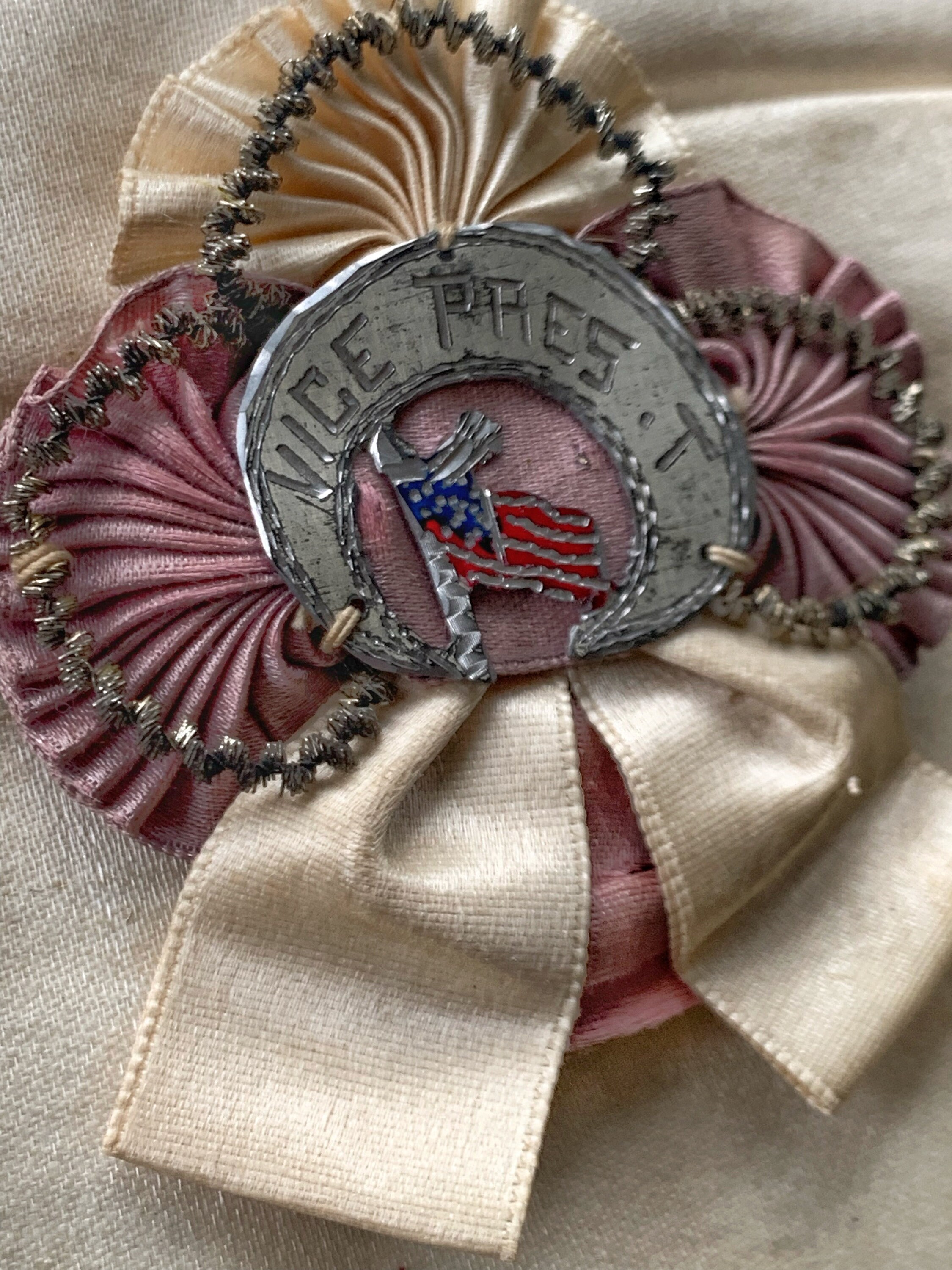 Antique 1900’s Lavender & Cream Vice President Badge Ribbon With ...