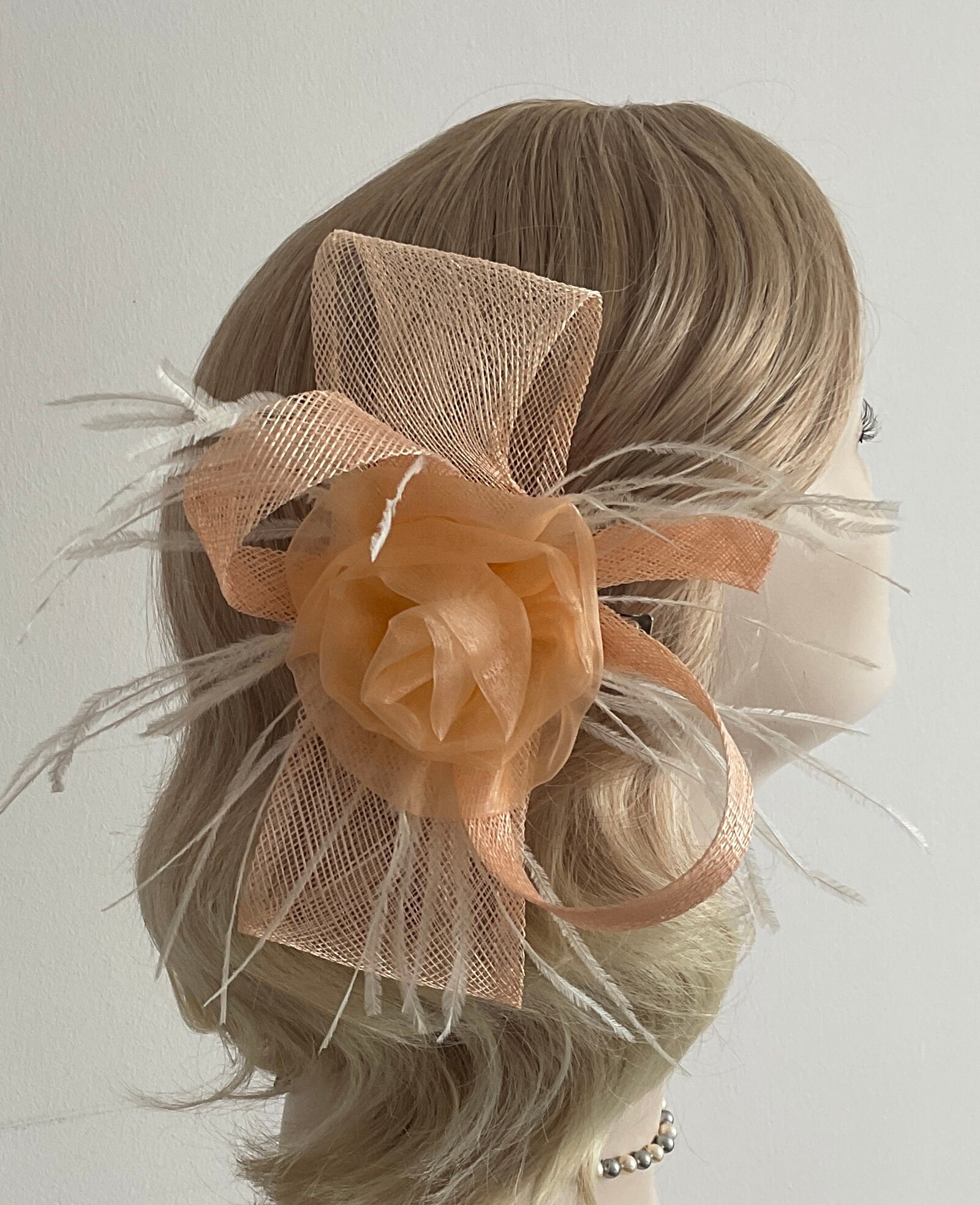 A PEACH and IVORY FASCINATOR Made of Sinamay Ostrich - Etsy UK